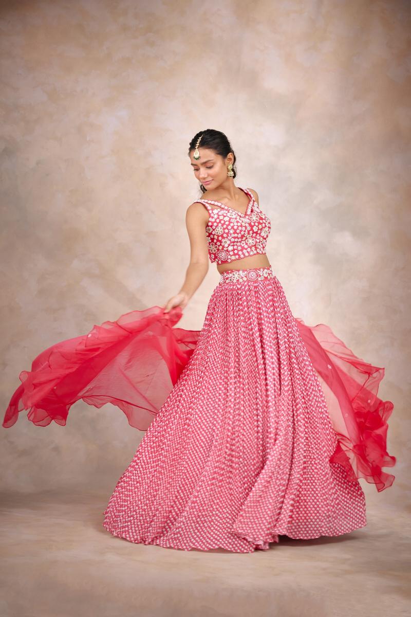 Hot Pink Organza Lehenga- Frontier Raas