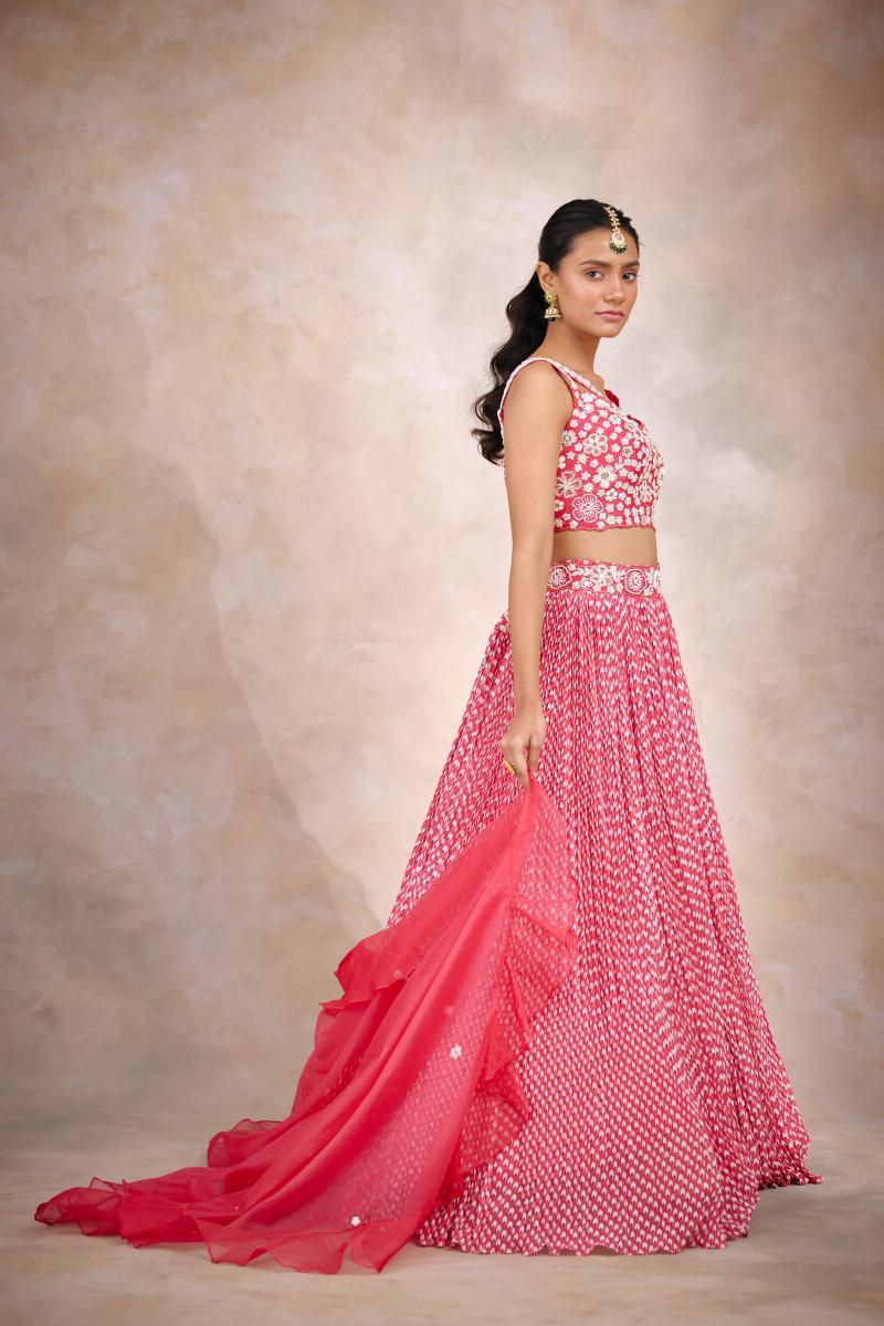 Hot Pink Organza Lehenga- Frontier Raas