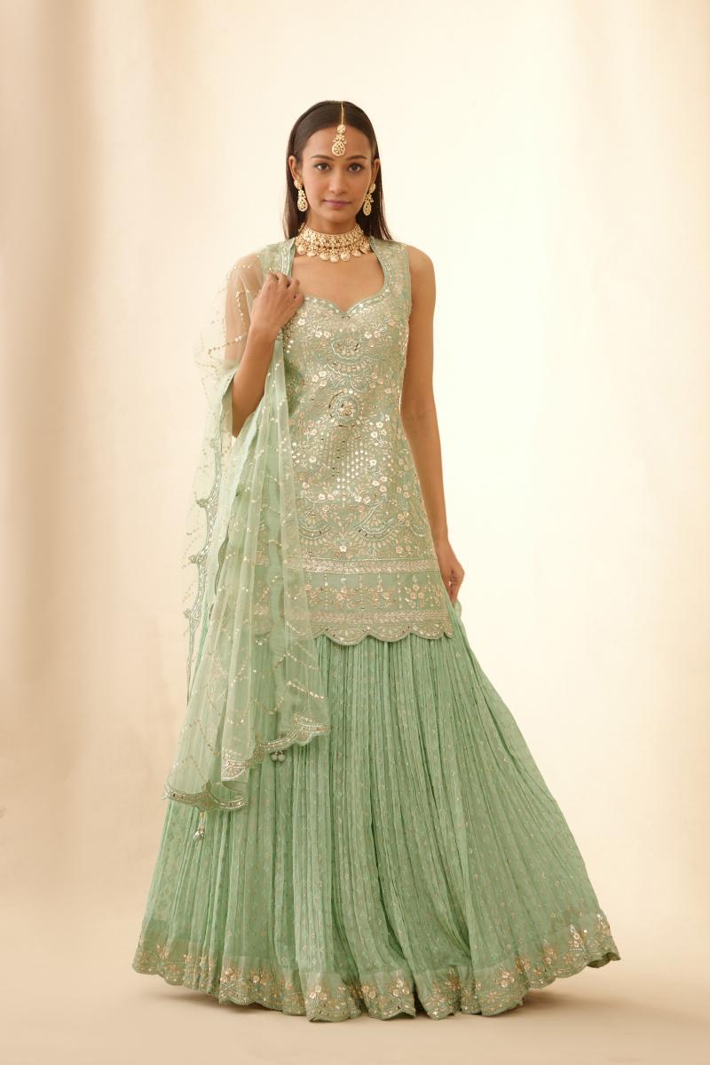 Seafoam Green Georgette Lehenga- Frontier Raas