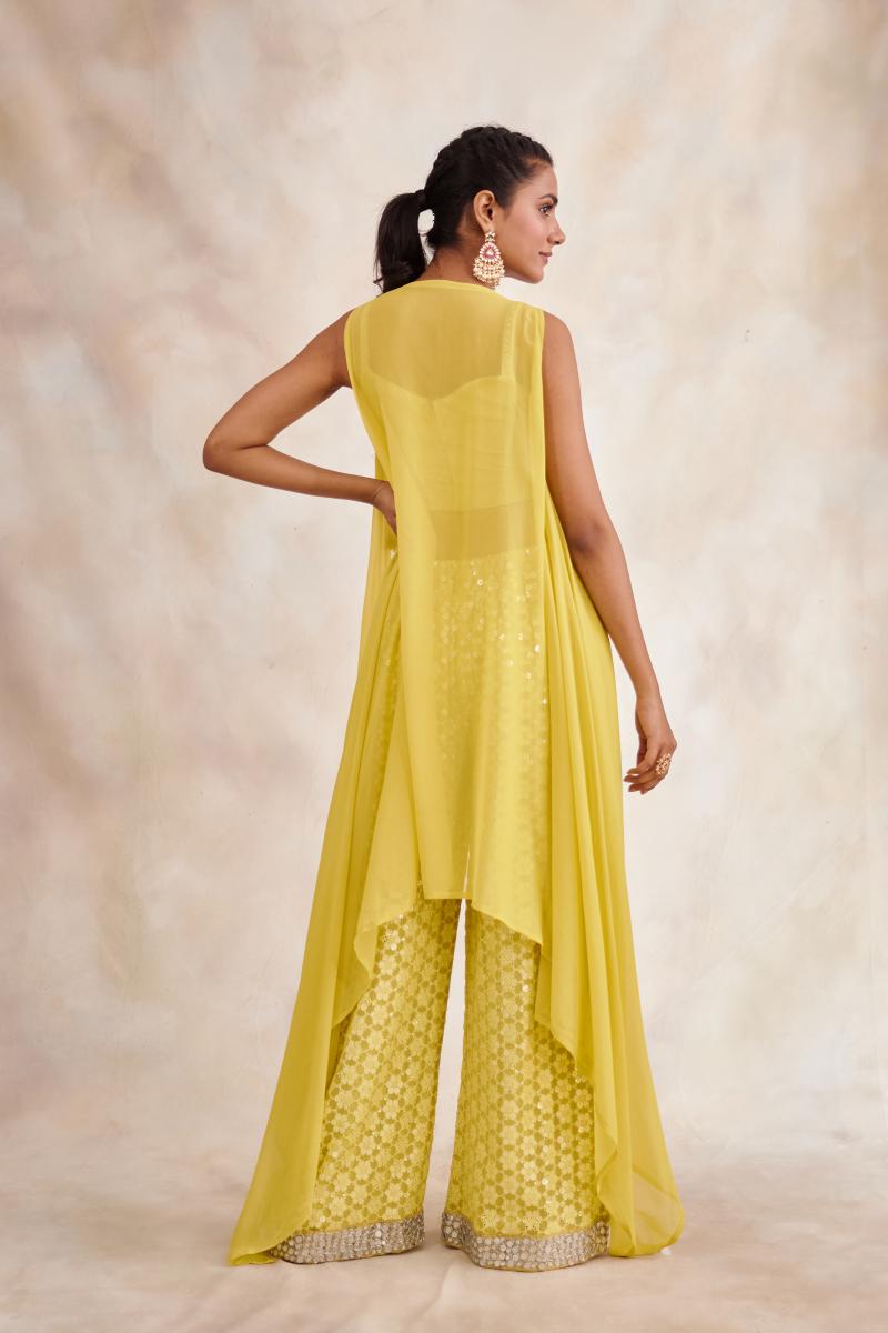 Blazing Yellow Pallazo Cape Set Frontier Raas