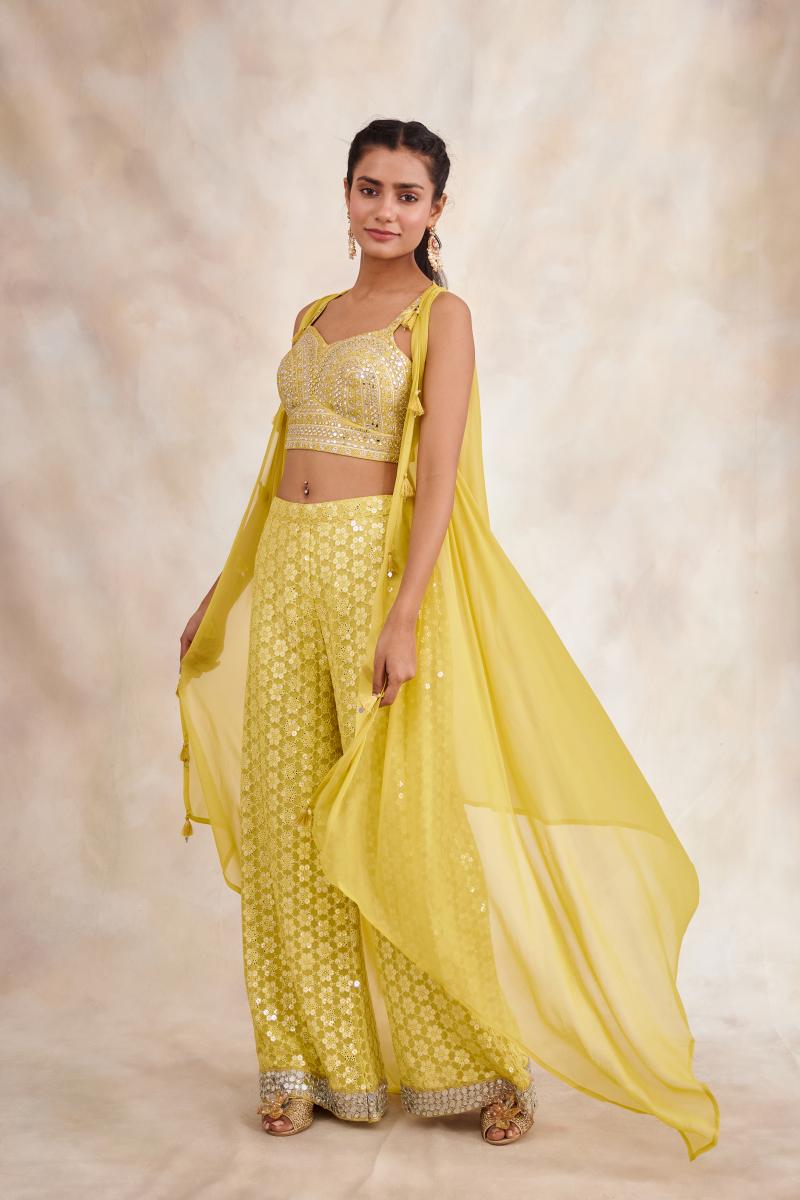 Blazing Yellow Pallazo Cape Set Frontier Raas