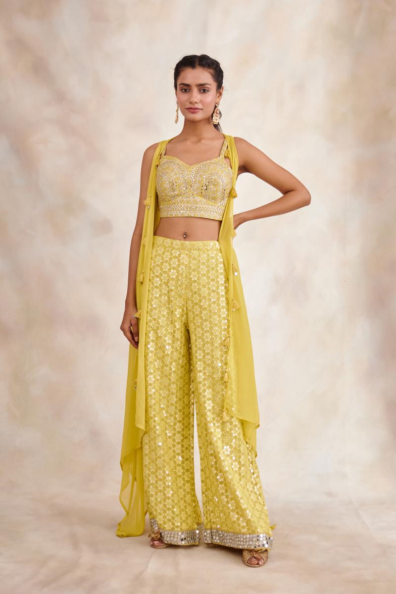 Blazing Yellow Pallazo Cape Set Frontier Raas