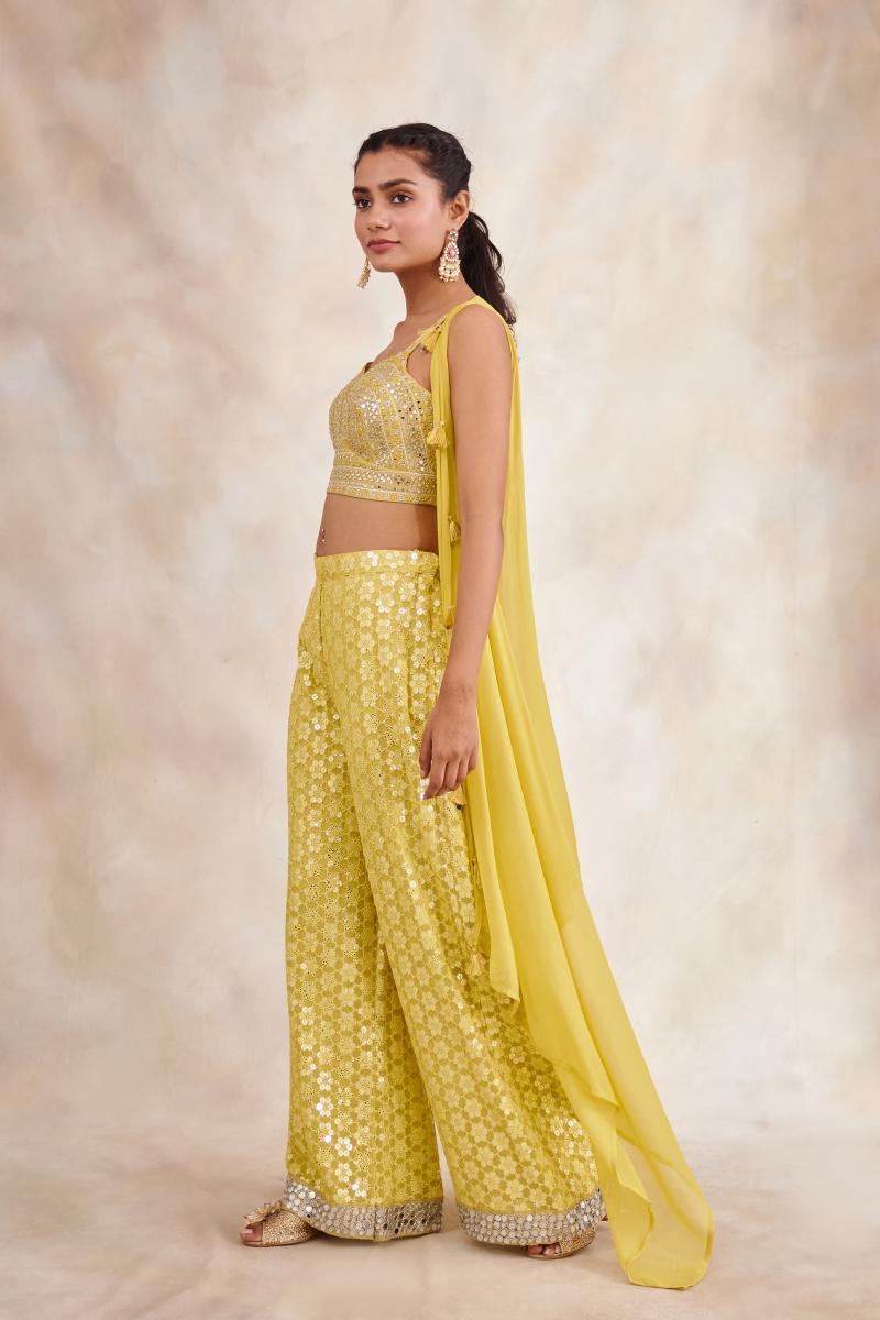 Blazing Yellow Pallazo Cape Set Frontier Raas