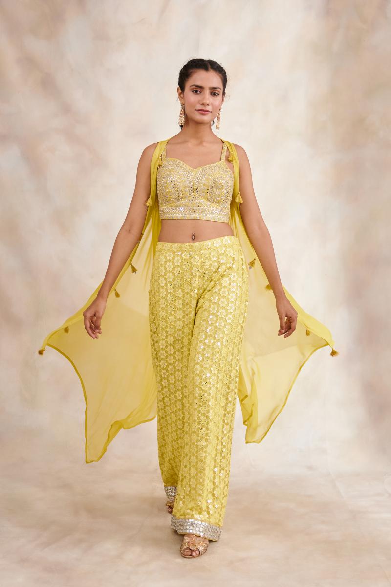 Blazing Yellow Pallazo Cape Set Frontier Raas