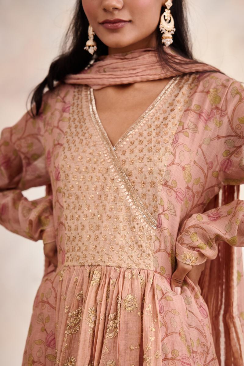 Lotus Pink Angrakha Suit Set- Frontier Raas