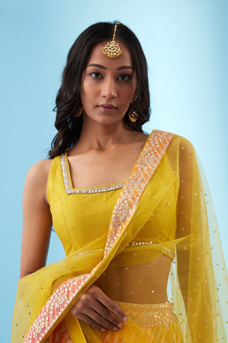 Chrome Yellow Lehriya Lehenga- Frontier Raas
