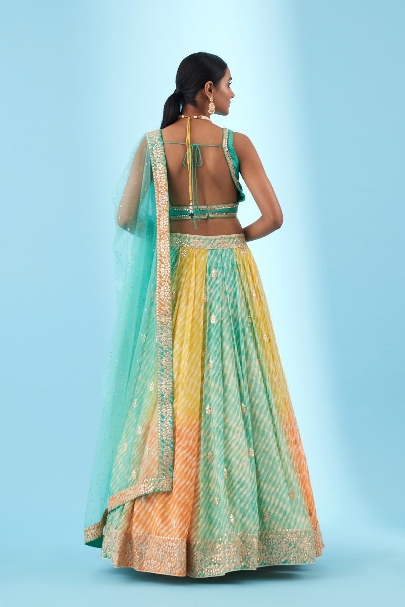Teal Green Lehriya Lehenga- Frontier Raas