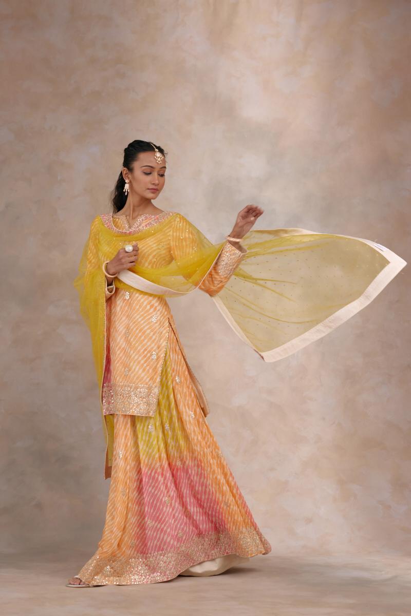 Musk Yellow Lehriya Sharara Set- Frontier Raas