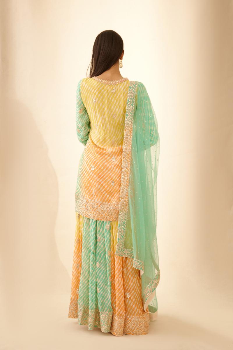 Turquoise Lehriya Sharara Set- Frontier Raas