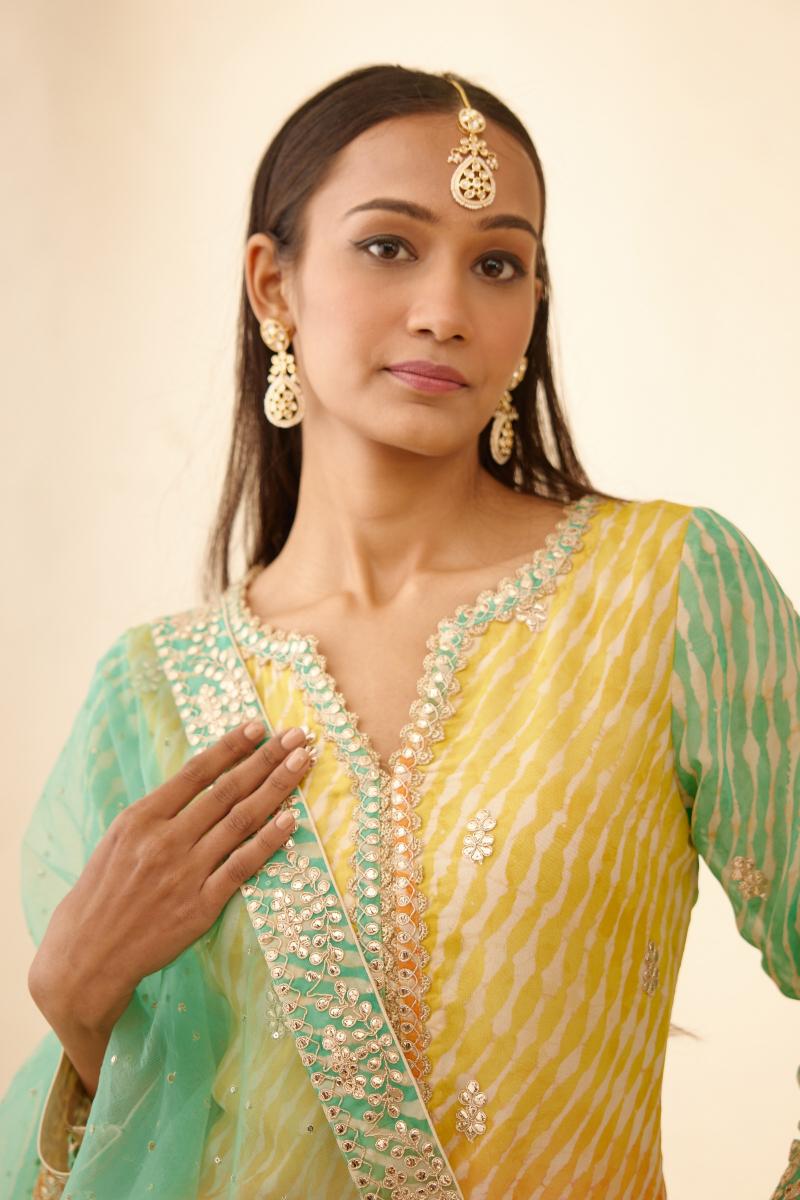 Turquoise Lehriya Sharara Set- Frontier Raas