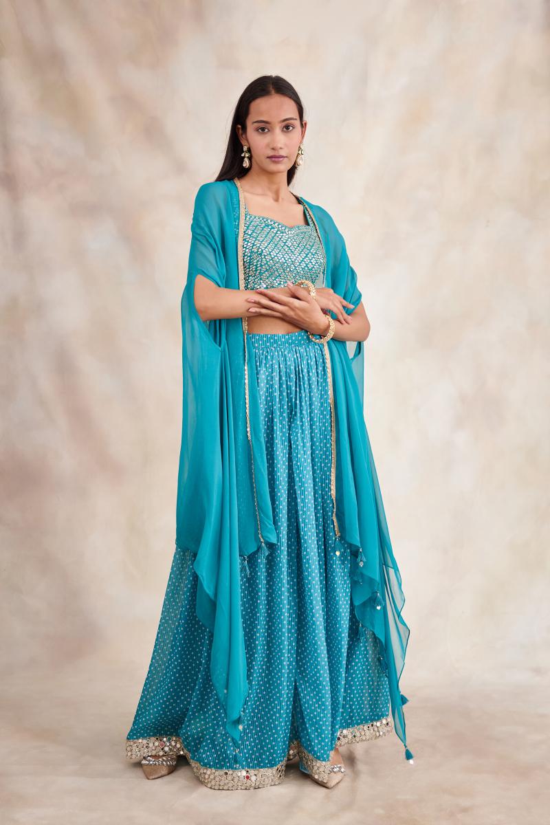 Scuba Blue Cape Sharara Set Frontier Raas