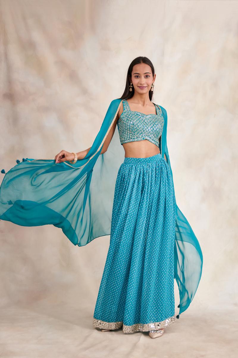 Scuba Blue Cape Sharara Set Frontier Raas