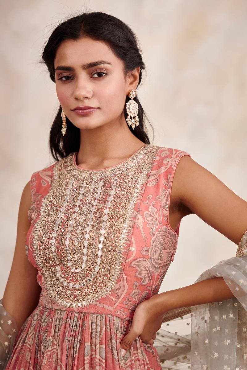 Peach Peplum Garara Set Frontier Raas