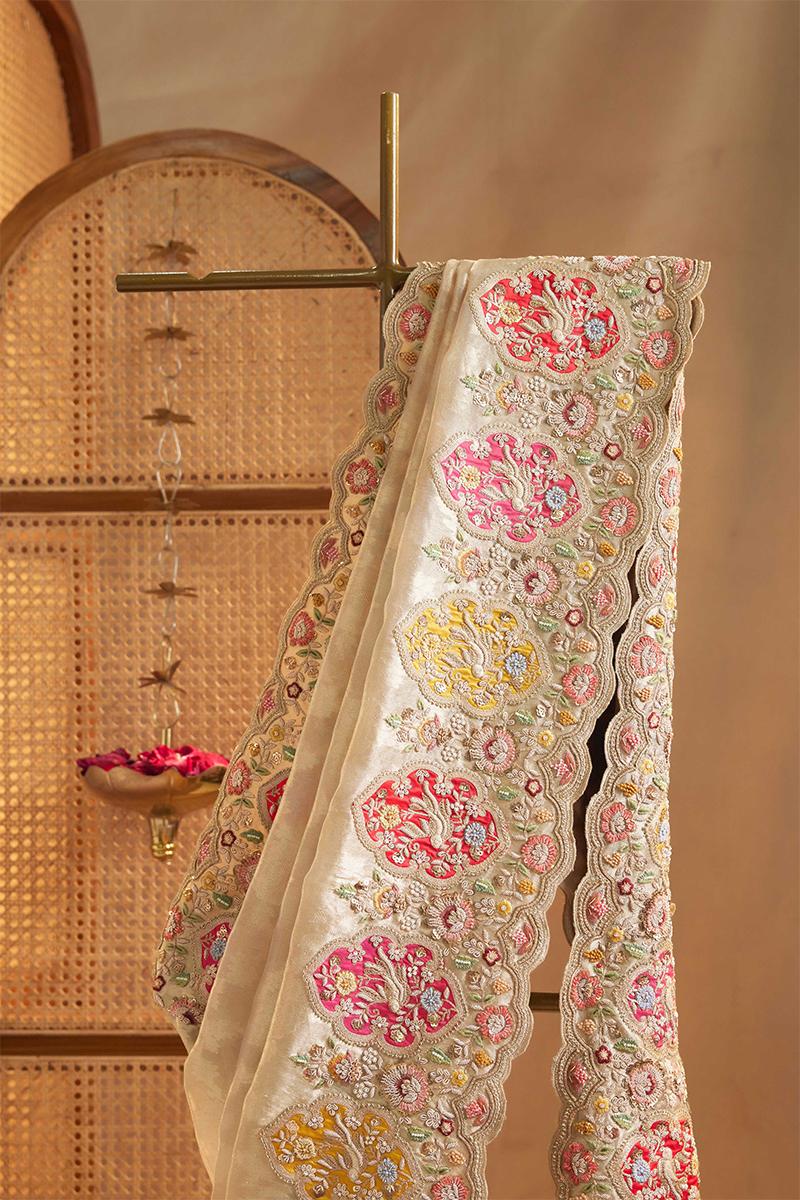 Almond Yellow Tissue Organza Saree - Frontier Raas