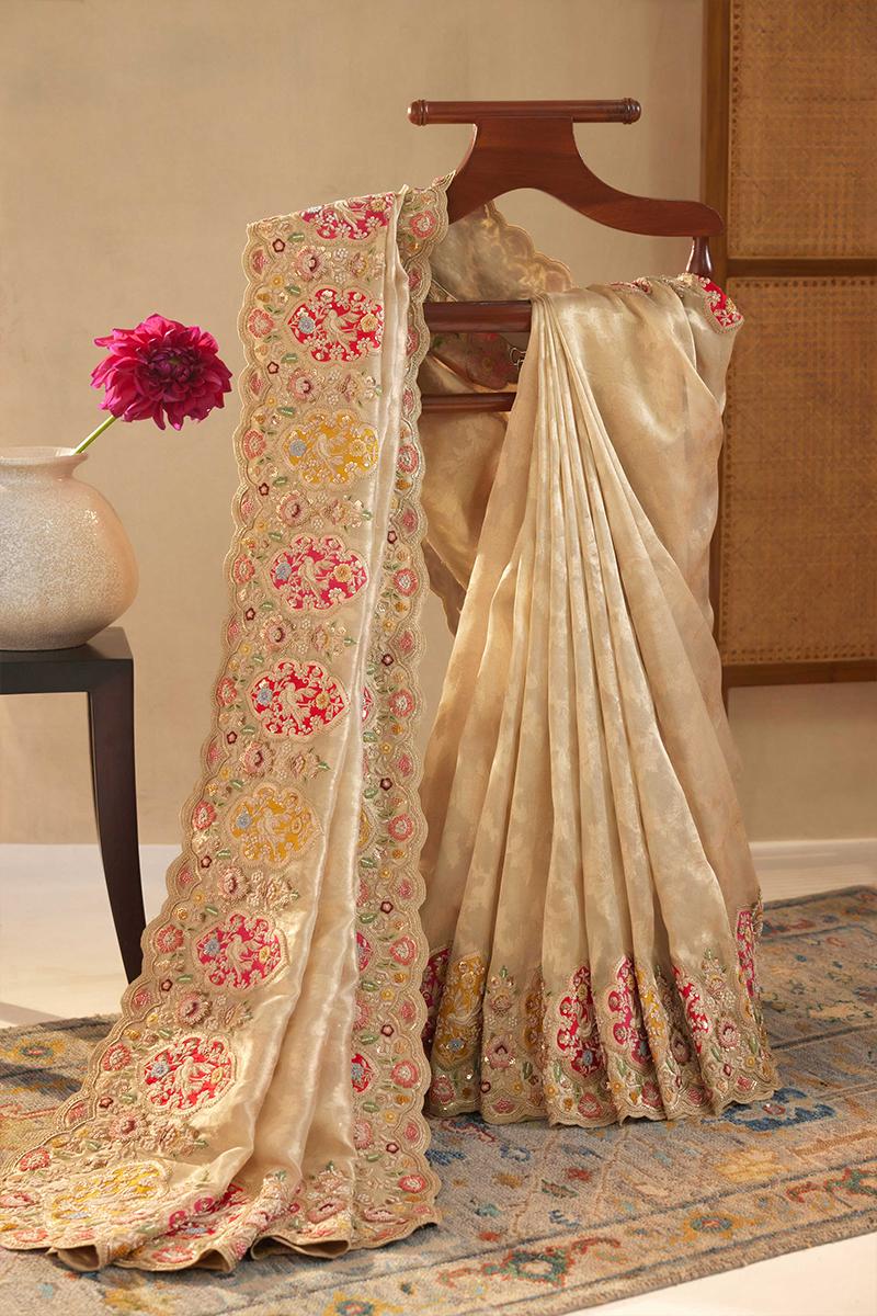 Almond Yellow Tissue Organza Saree - Frontier Raas