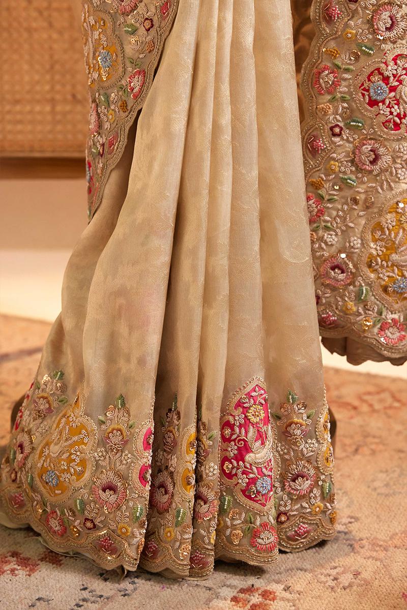 Almond Yellow Tissue Organza Saree - Frontier Raas