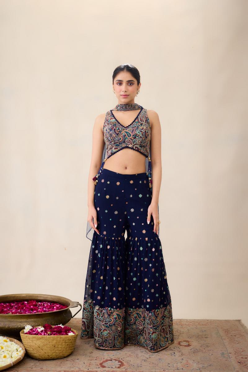 Navy Blue Sharara Set - Frontier Raas