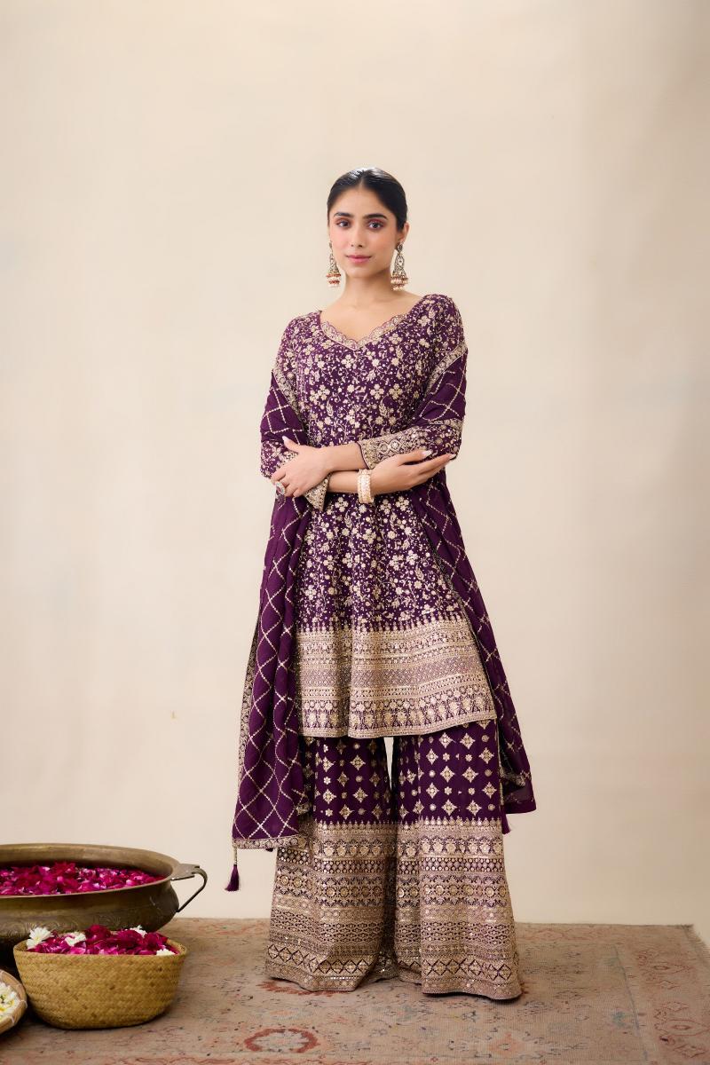 Dark Purple Sharara Set - Frontier Raas