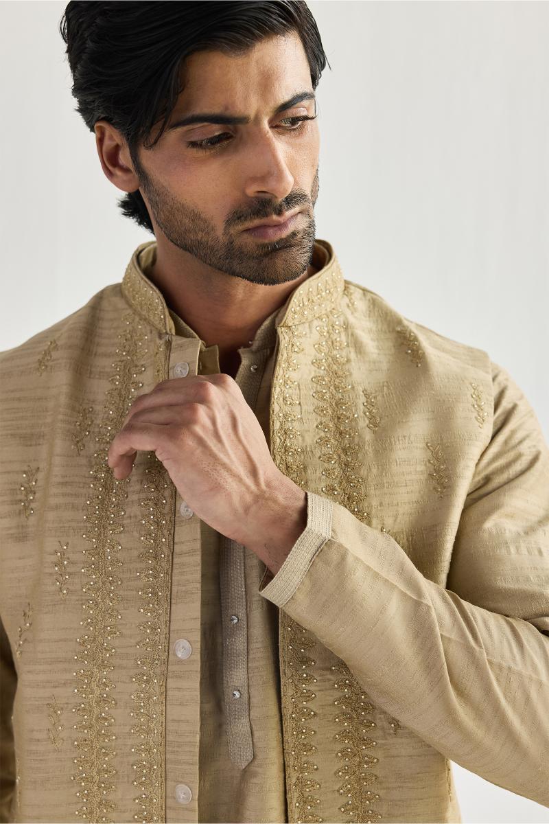 Gold Silk Half Jacket Set - Frontier Raas