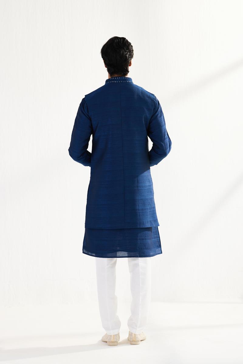 Navy Blue Mirror Half Jacket Set - Frontier Raas