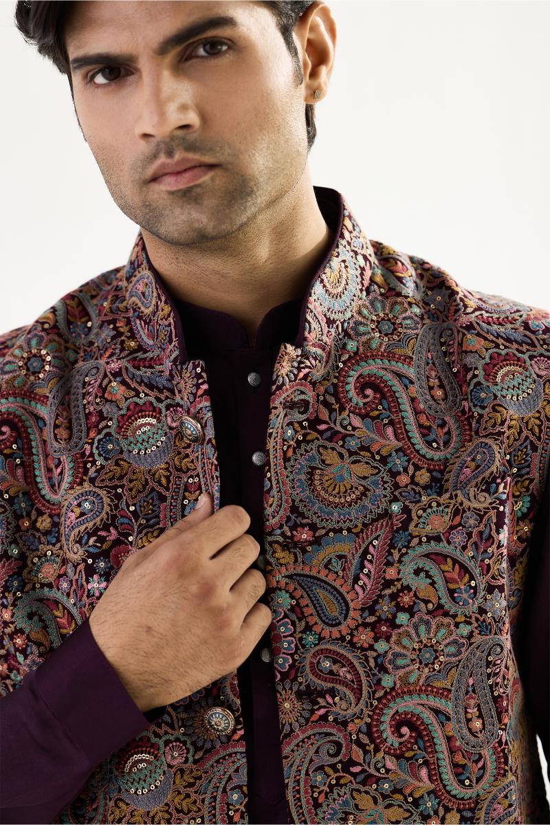 Raisin Silk Halk Jacket Set - Frontier Raas