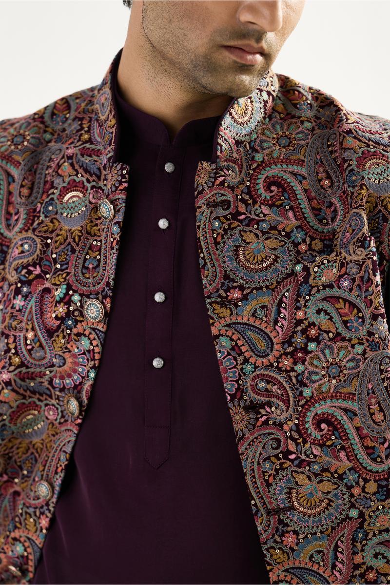 Raisin Silk Halk Jacket Set - Frontier Raas