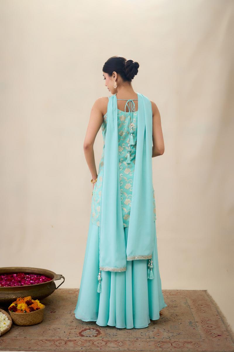 Firozi Crepe Sharara Set - Frontier Raas