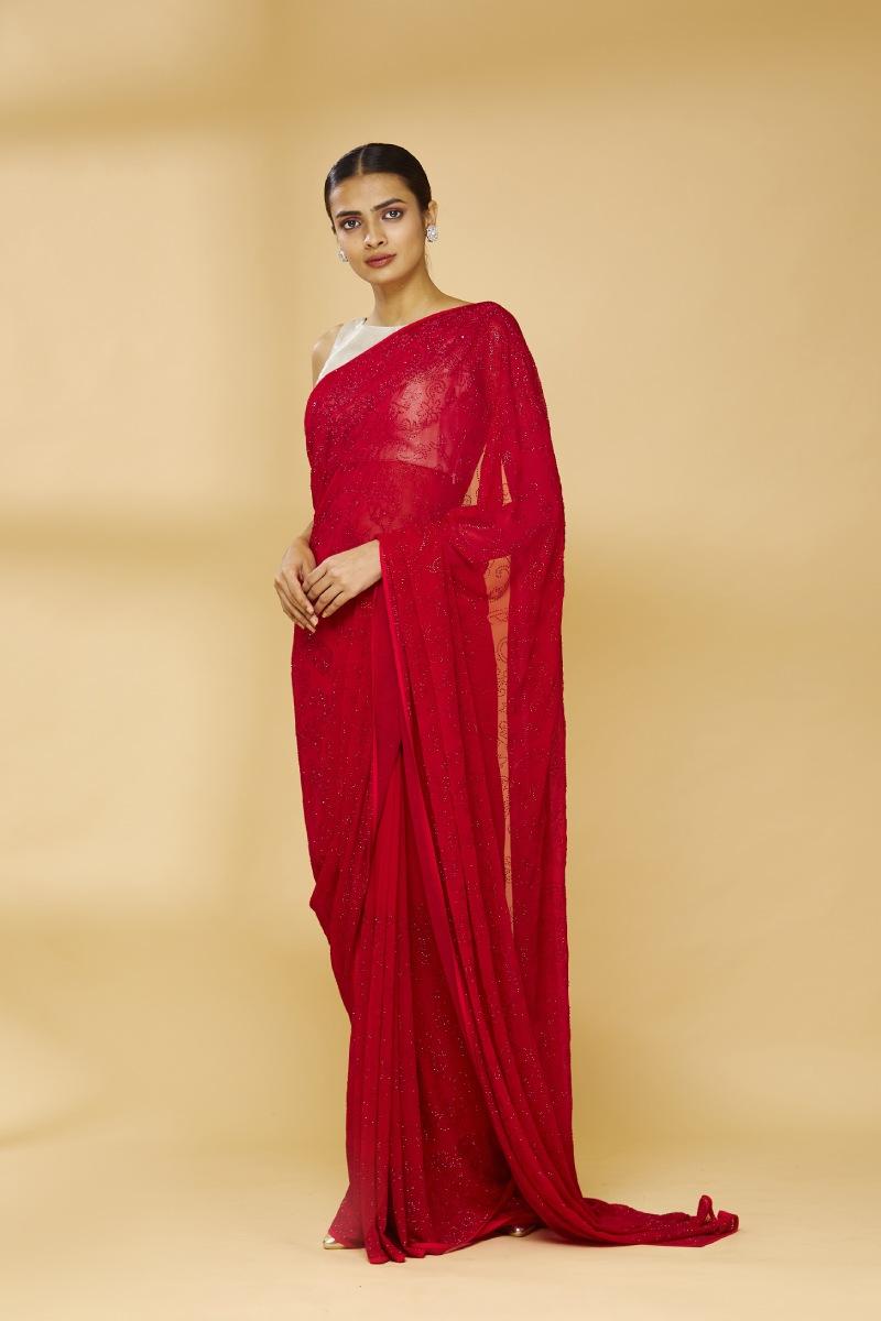 Buy Red Embellished Saree For Women Online