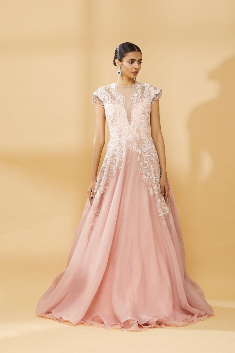 Buy Dusky Pink Embroidered Gown For Women Online