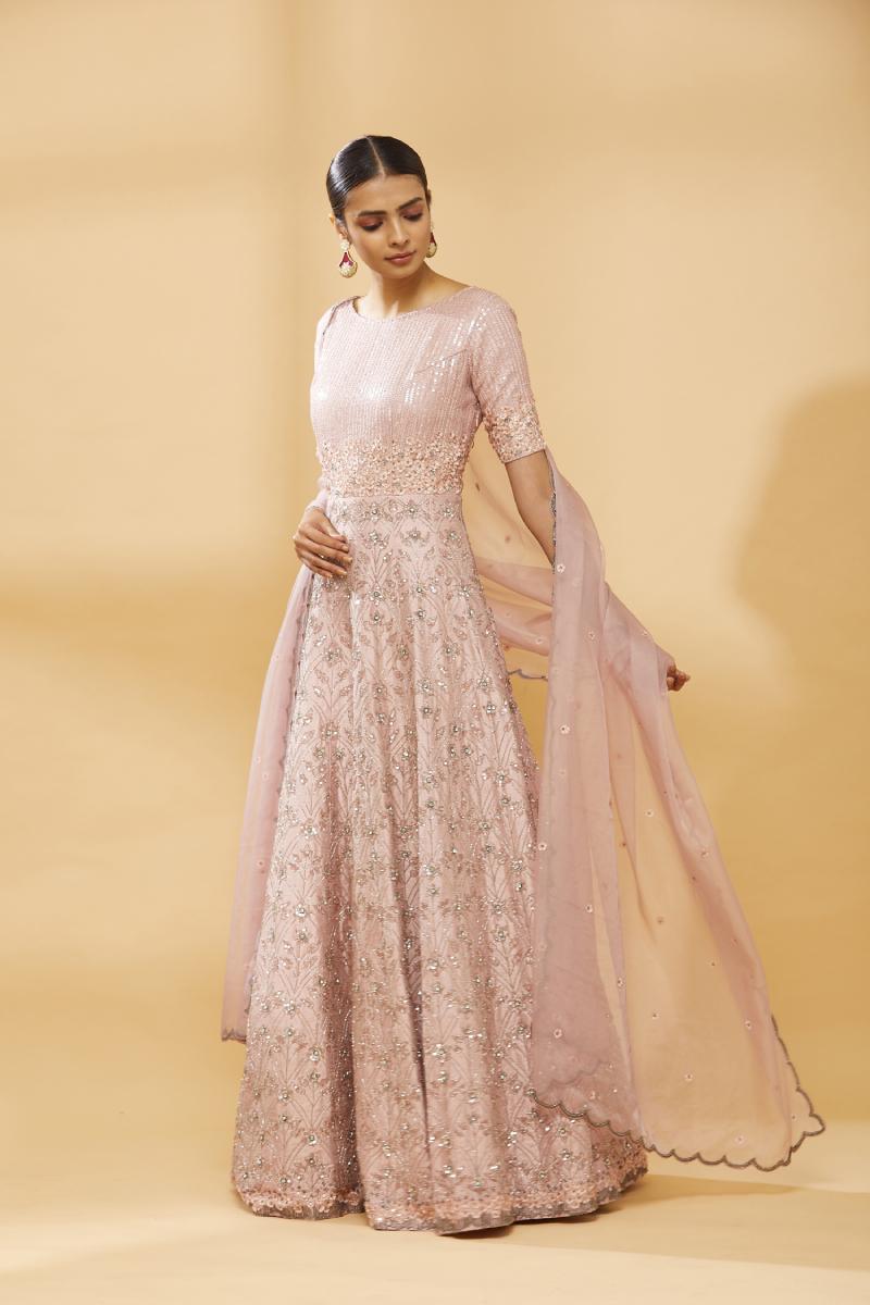 Buy Onion Pink Embroidered Anarkali For Women Online