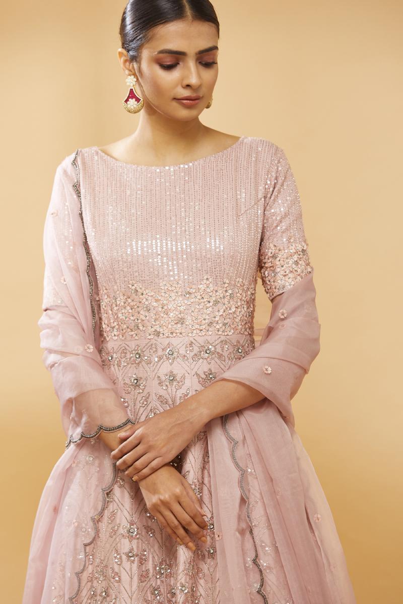 Buy Onion Pink Embroidered Anarkali For Women Online
