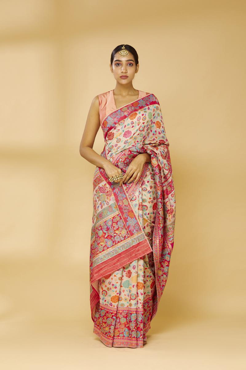 Buy Ivory Saree with muliticolor weave For Women Online