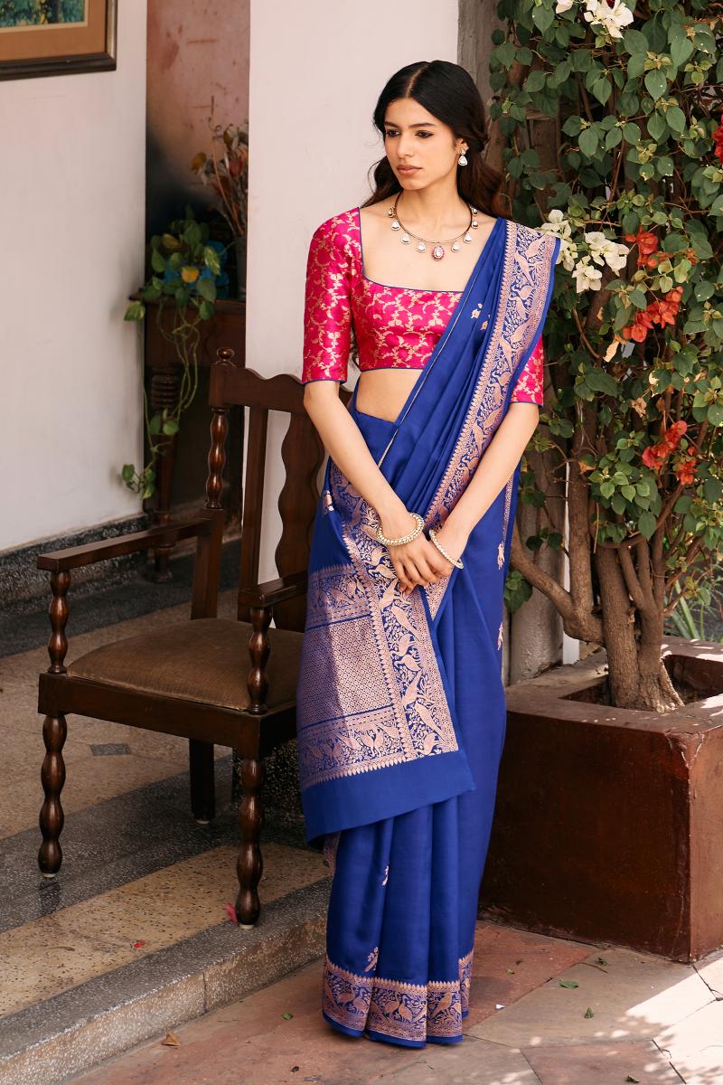 Royal Blue Puniya Pink Saree - Frontier Raas
